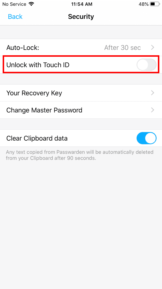 How to Unlock Passwarden with Touch ID on iOS Device